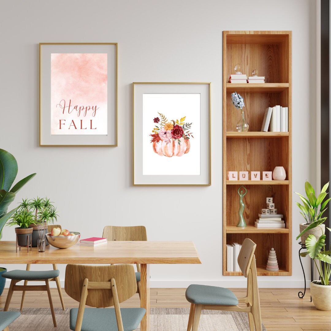 Fall Set of 2 Printable Wall Art, Happy Fall Wall Art, Autumn Digital ...