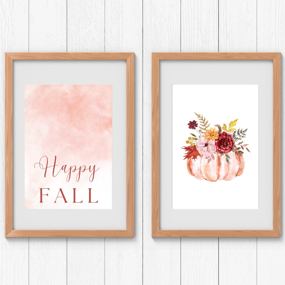 Fall Set of 2 Printable Wall Art, Happy Fall Wall Art, Autumn Digital ...