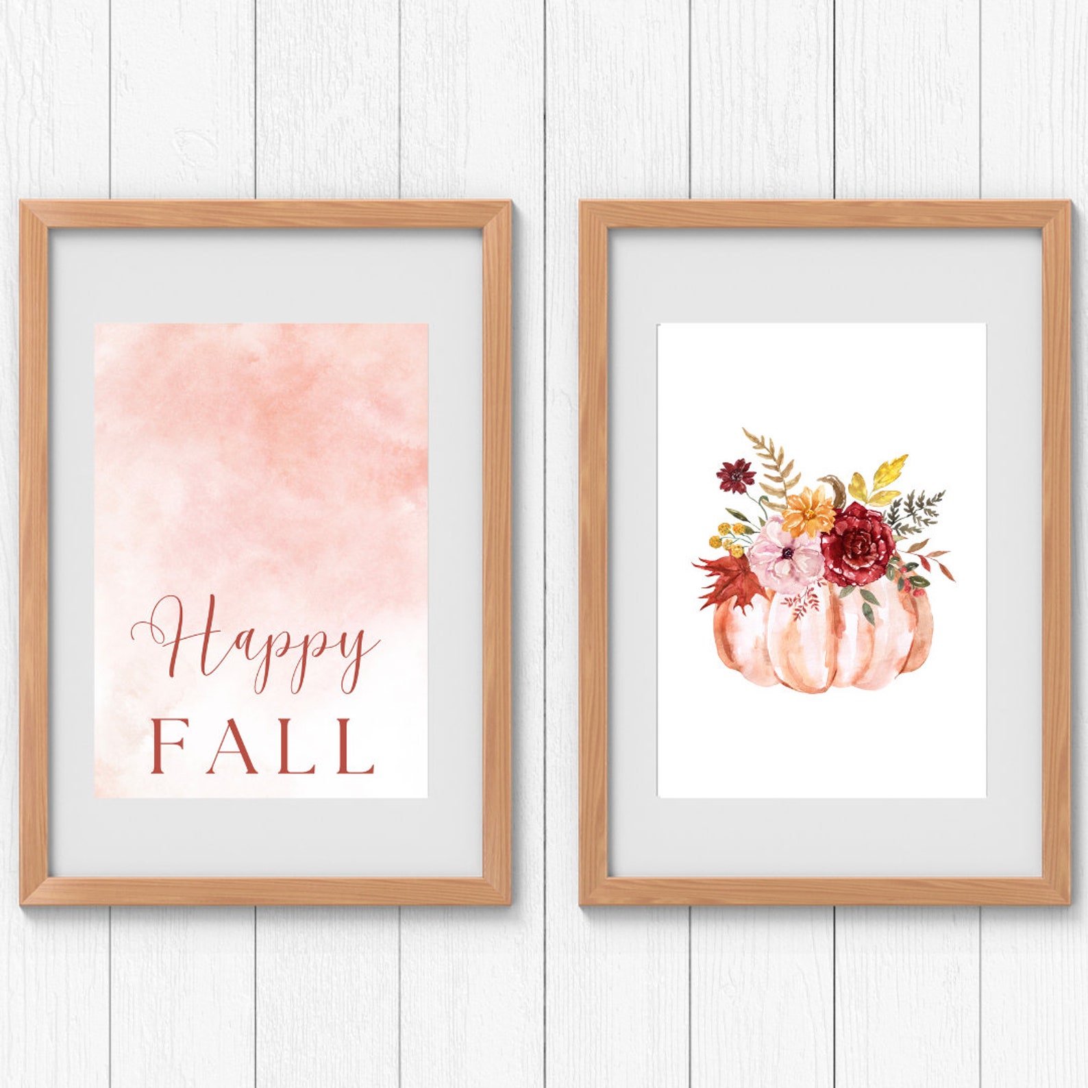 Fall Set of 2 Printable Wall Art, Happy Fall Wall Art, Autumn Digital ...