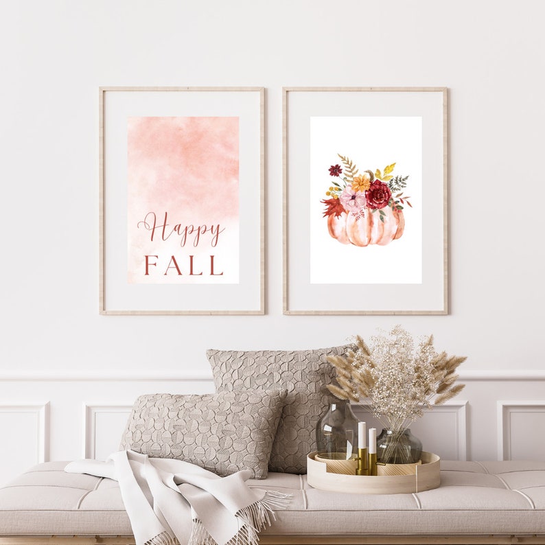 Fall Set of 2 Printable Wall Art, Happy Fall Wall Art, Autumn Digital ...
