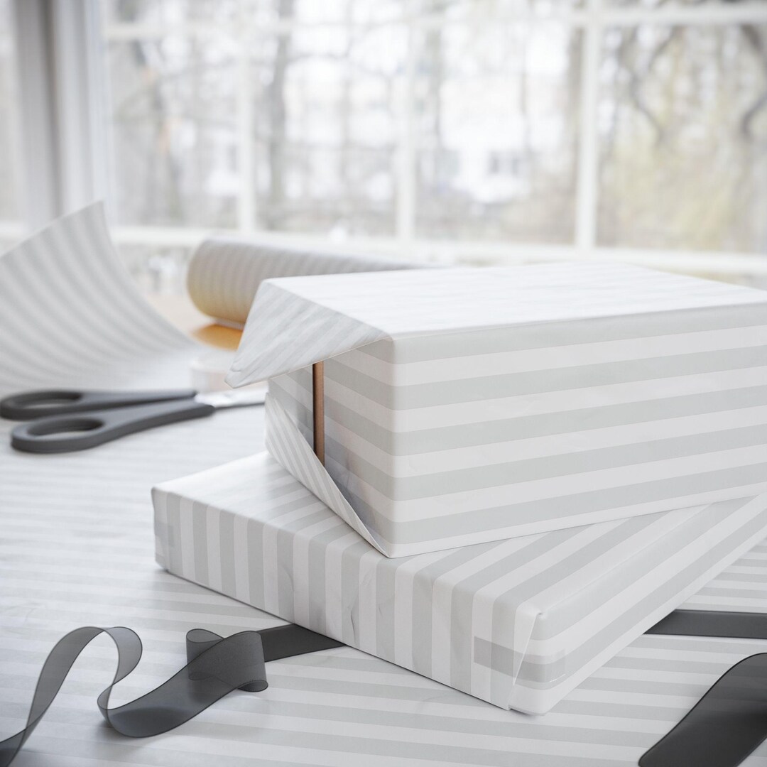 Gray Wrapping Paper | Light Gray Stripe Gift Wrap | Minimalist Modern ...