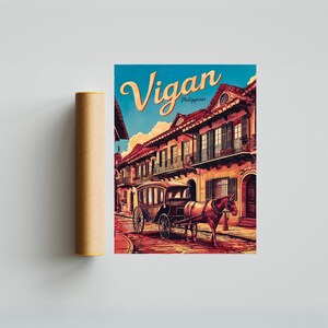 Vigan Vintage Travel Poster - Vigan Print, Philippines Wall Art, Framed ...