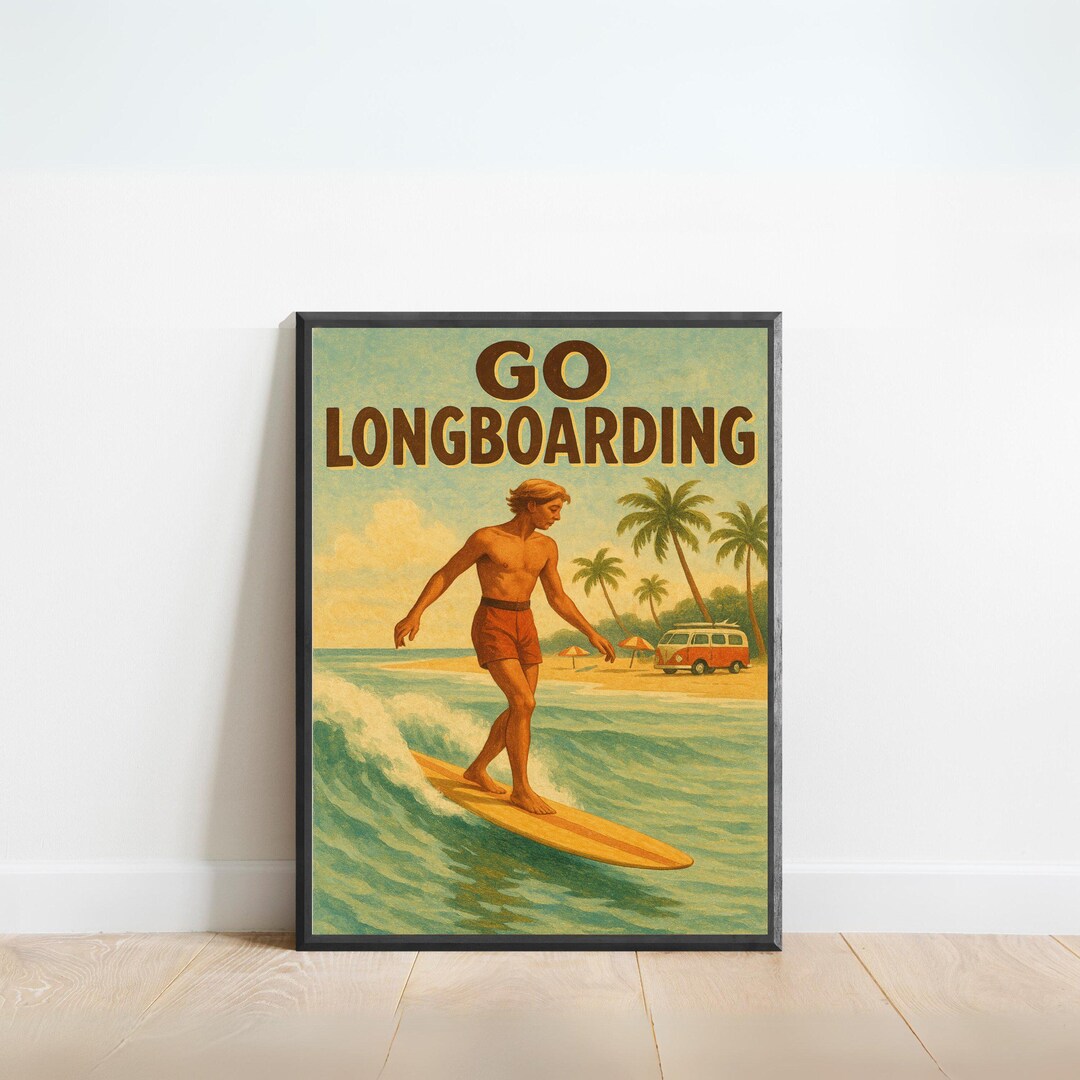 Longboarding Surf Poster – Vintage Surf Wall Art for Beach and Coastal ...