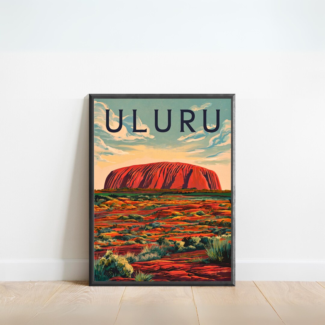 Uluru Vintage Travel Poster Uluru Print, Australia Wall Art, Framed ...