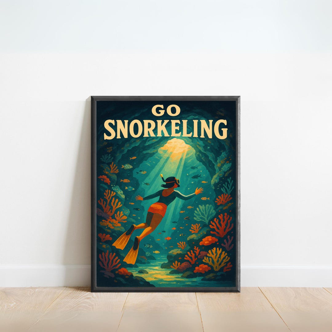 Snorkeling Poster – Retro Ocean Adventure Wall Art for Beach & Sea ...