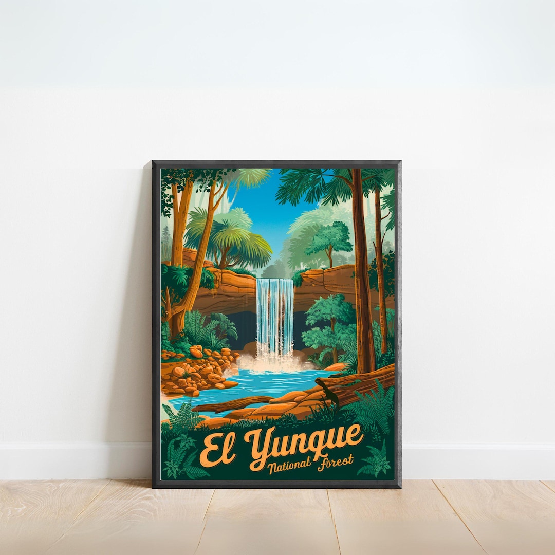 El Yunque Vintage Travel Poster - El Yunque National Forest River Print ...