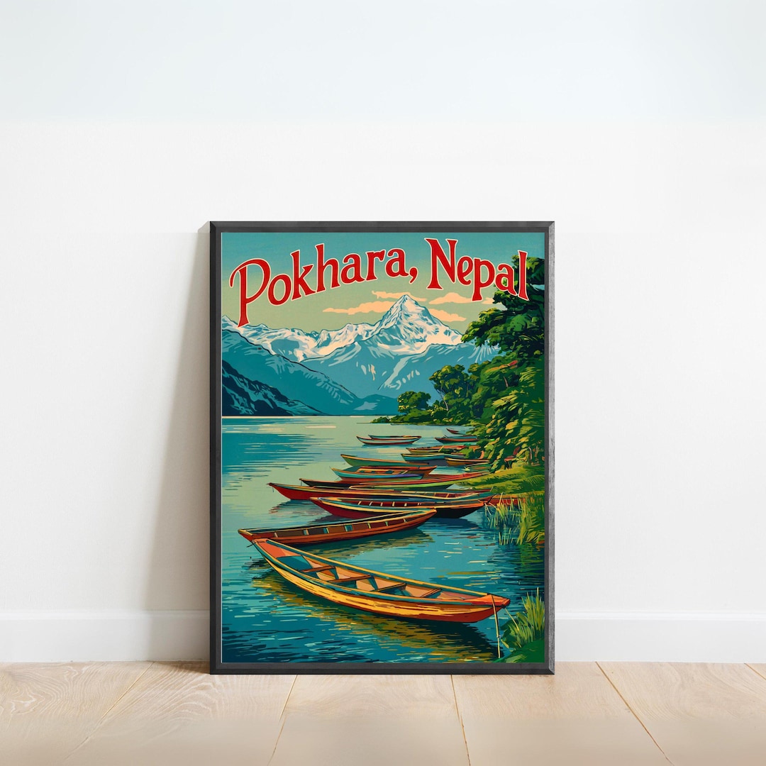 Pokhara Vintage Travel Poster - Pokhara Print, Nepal Wall Art, Framed ...