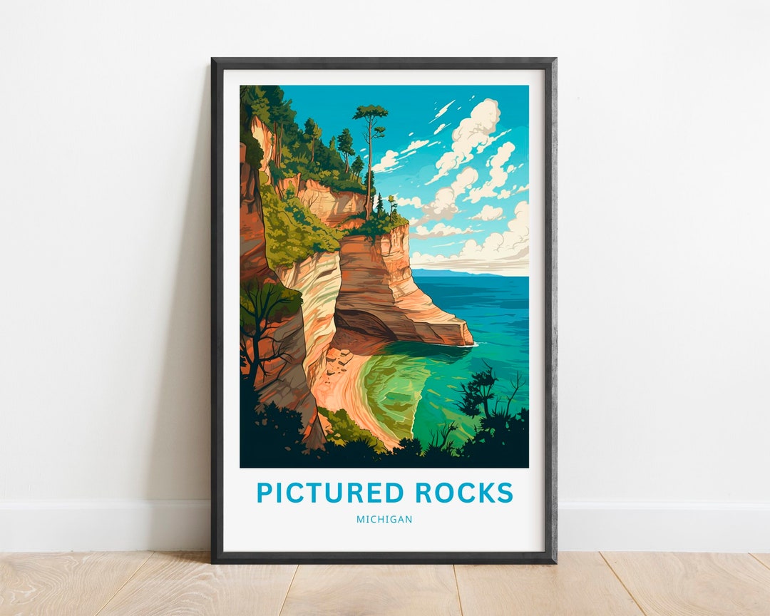 Pictured Rocks Travel Print - Pictured Rocks Poster, Michigan Wall Art ...