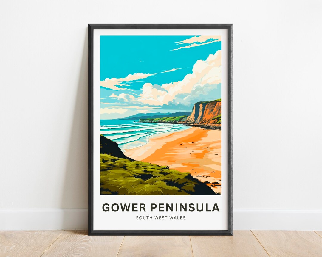 Gower Peninsula Travel Print - Gower Peninsula Poster, South Wales Wall ...