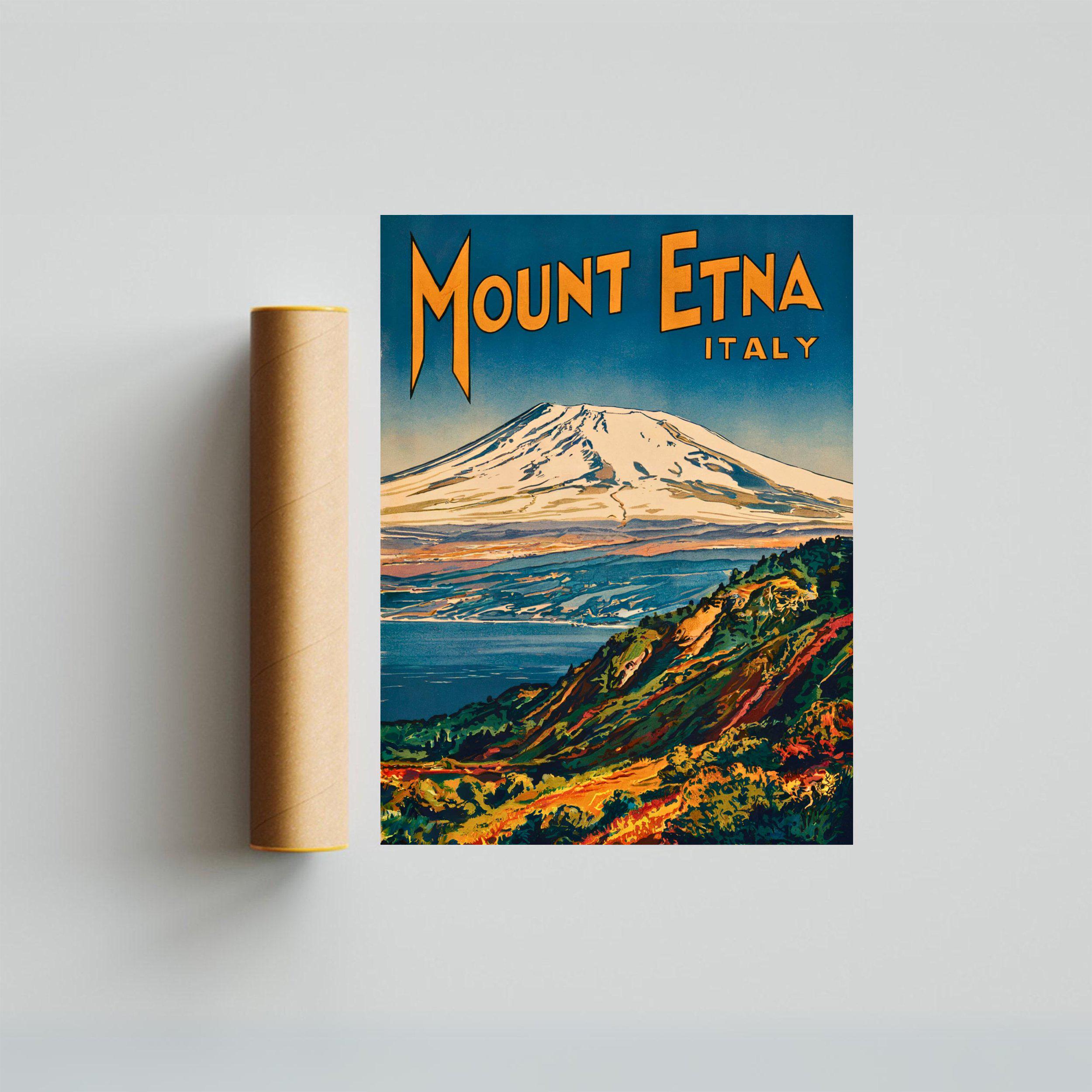 Mount Etna Vintage Travel Poster - Mount Etna Print, Sicily, Italy Wall ...