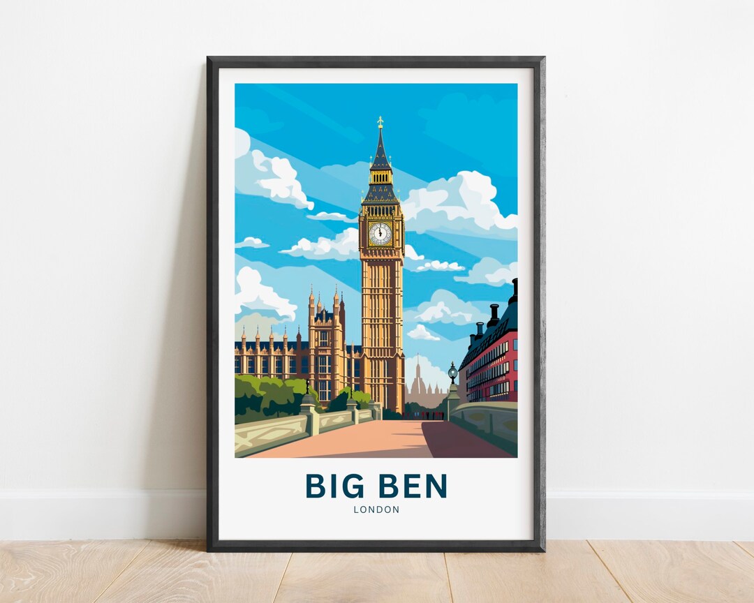 Big Ben Travel Print - Big Ben Poster, London Wall Art, Framed Present ...