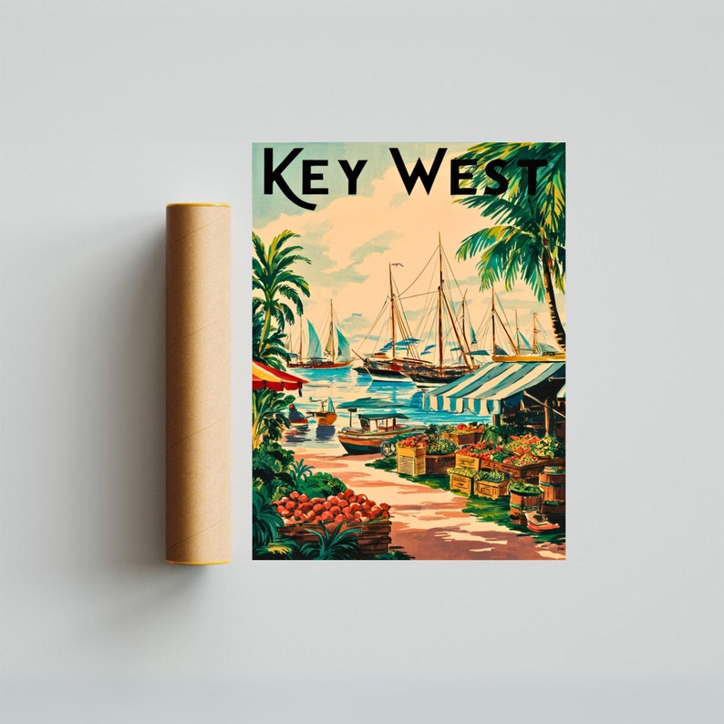 Key West Vintage Travel Poster, Key West Print, Florida Wall Art ...