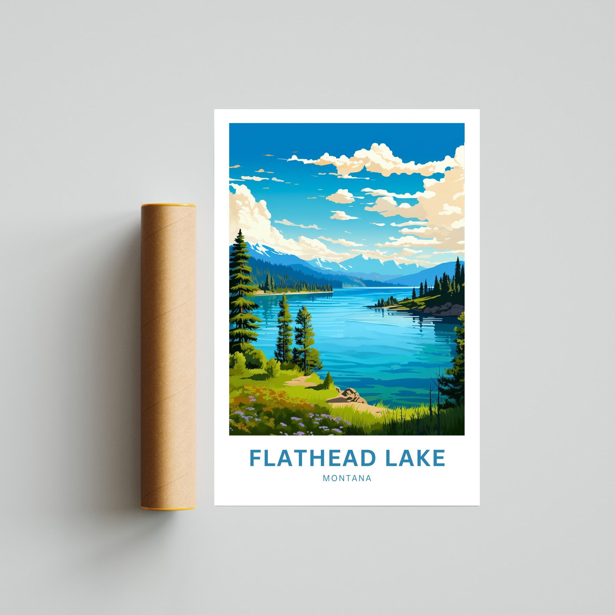 Flathead Lake Travel Print Flathead Lake Poster, Montana Wall Art ...
