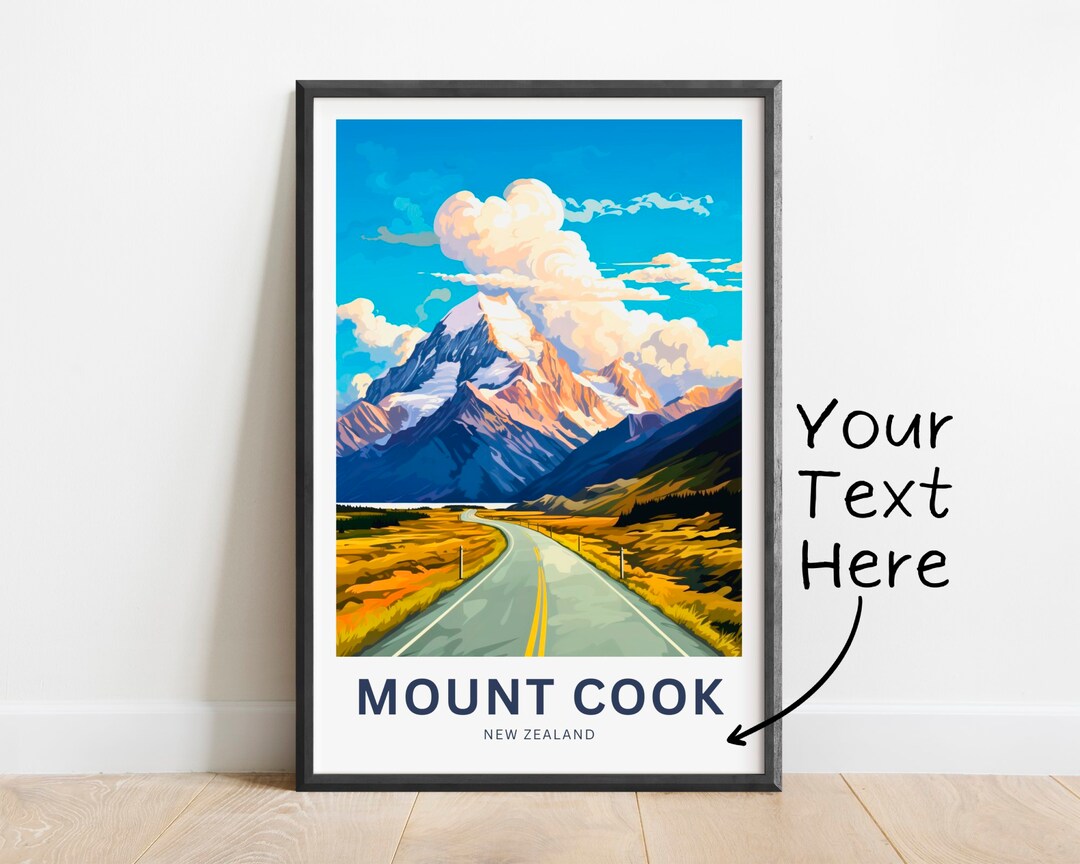 Personalized Mount Cook Travel Print - Mount Cook Poster, New Zealand ...