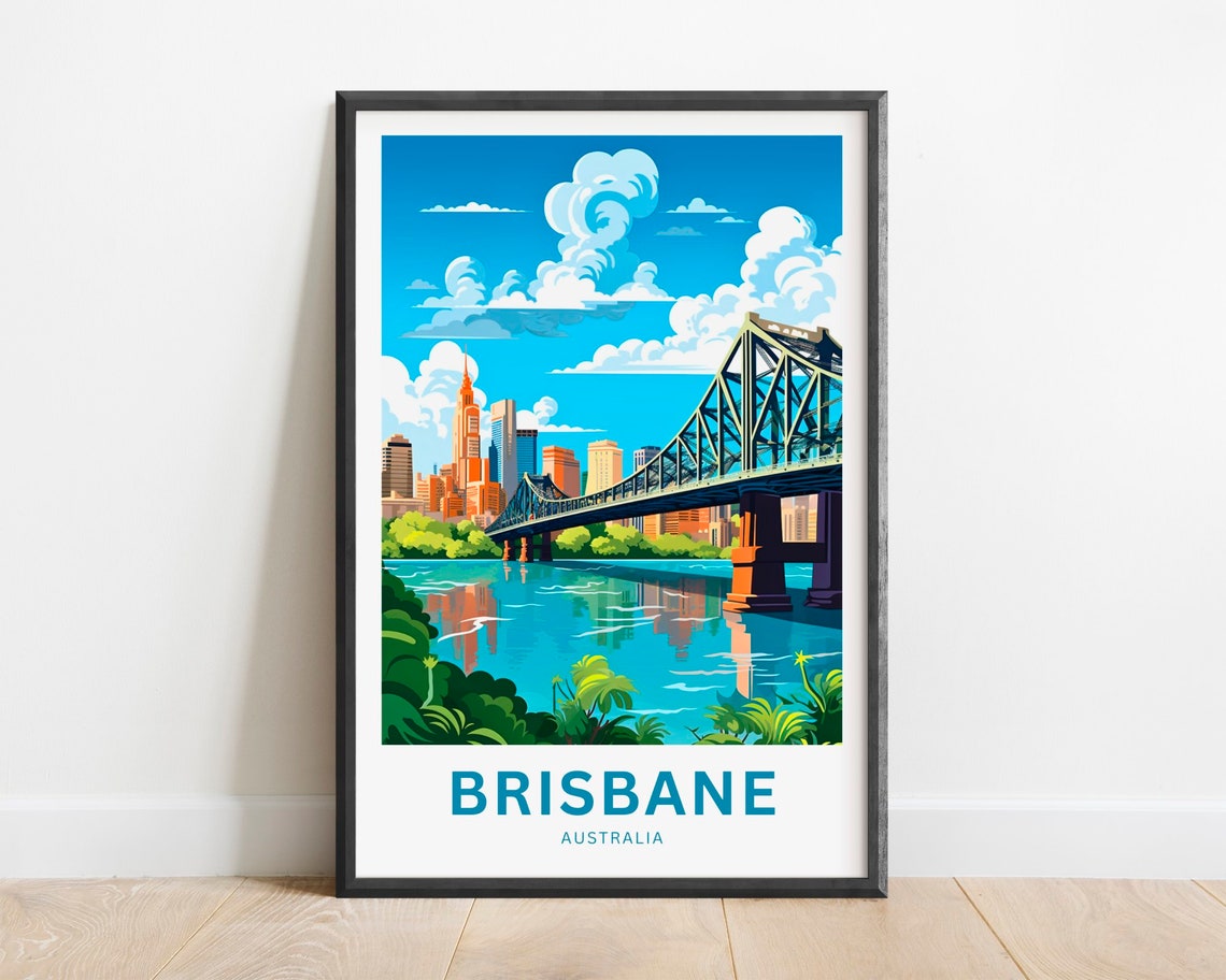 Brisbane Travel Print - Brisbane Poster, Australia Wall Art, Framed ...