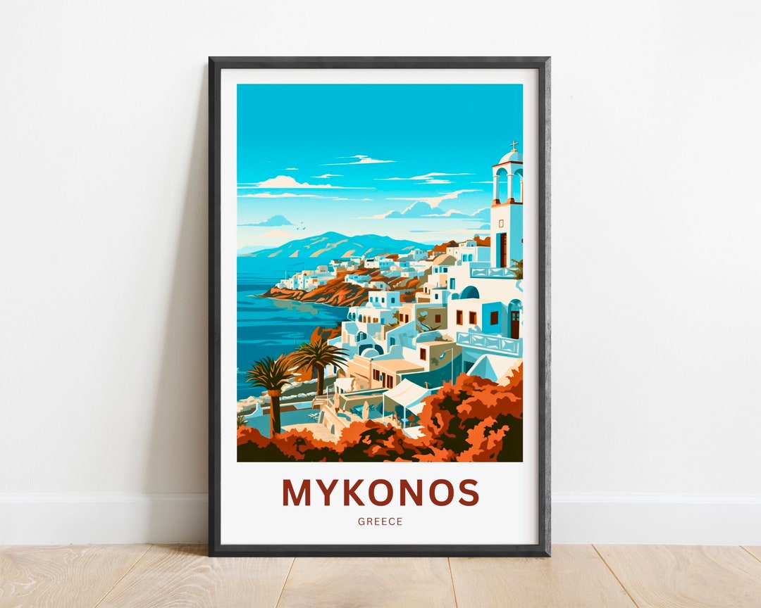 Mykonos Travel Print - Mykonos Poster, Greece Wall Art, Framed Present ...