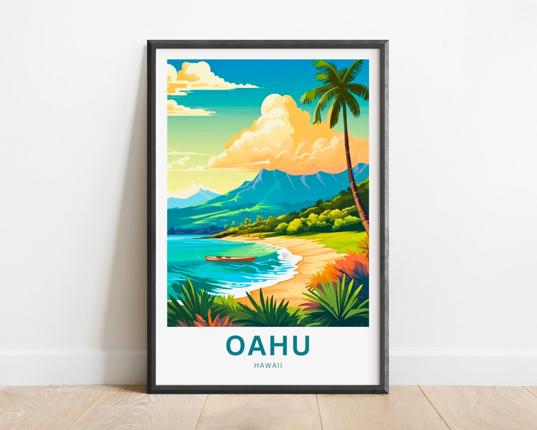 Oahu Travel Print - Oahu Poster, Hawaii Wall Art, Framed Present, Gift ...