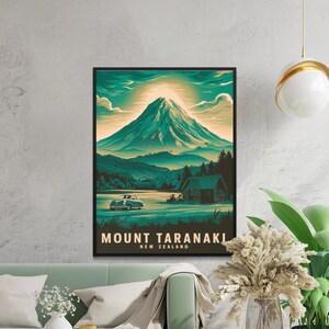 Mount Taranaki Vintage Travel Poster - Mount Taranaki Print, New ...