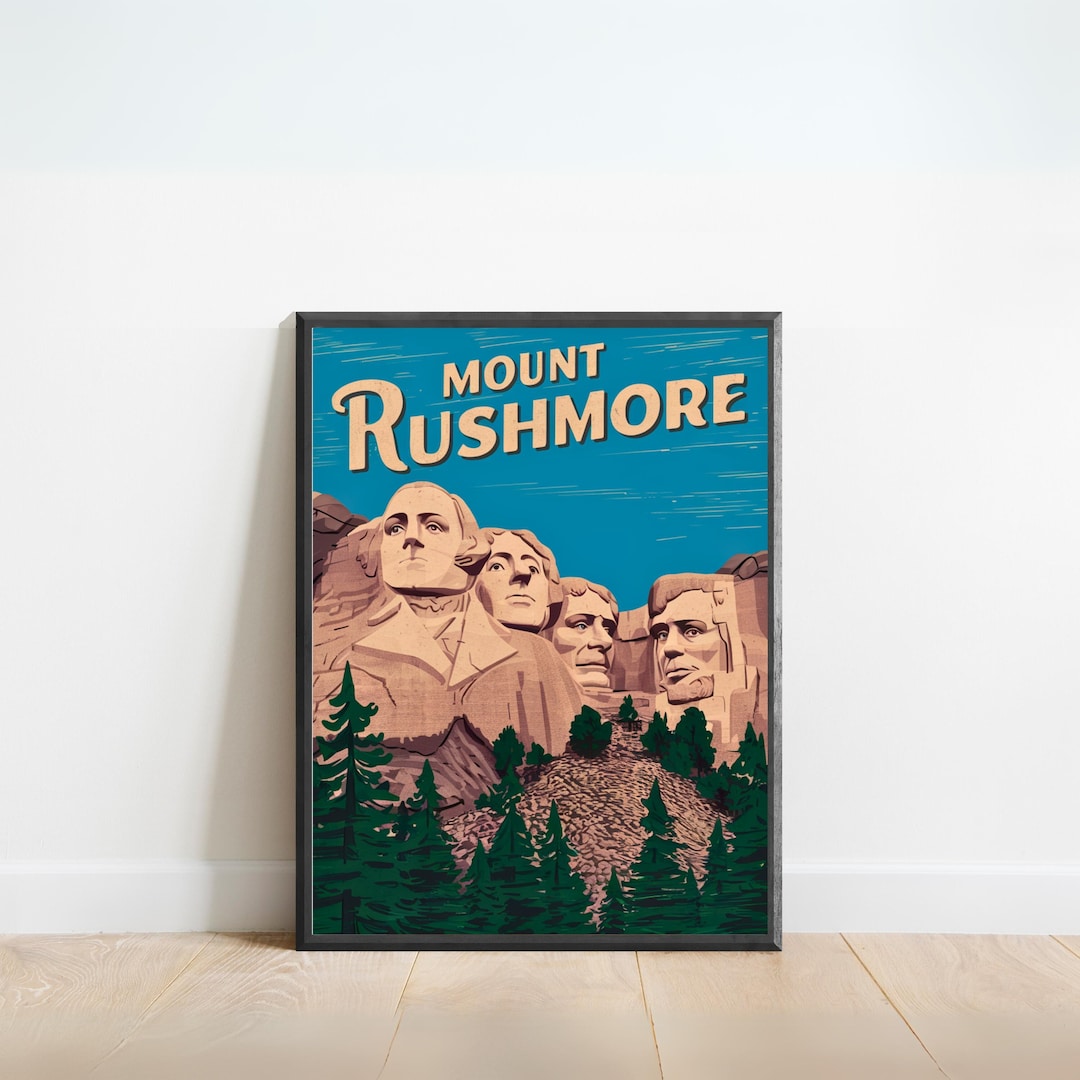 Mount Rushmore Vintage Travel Poster - Mount Rushmore Print, South ...