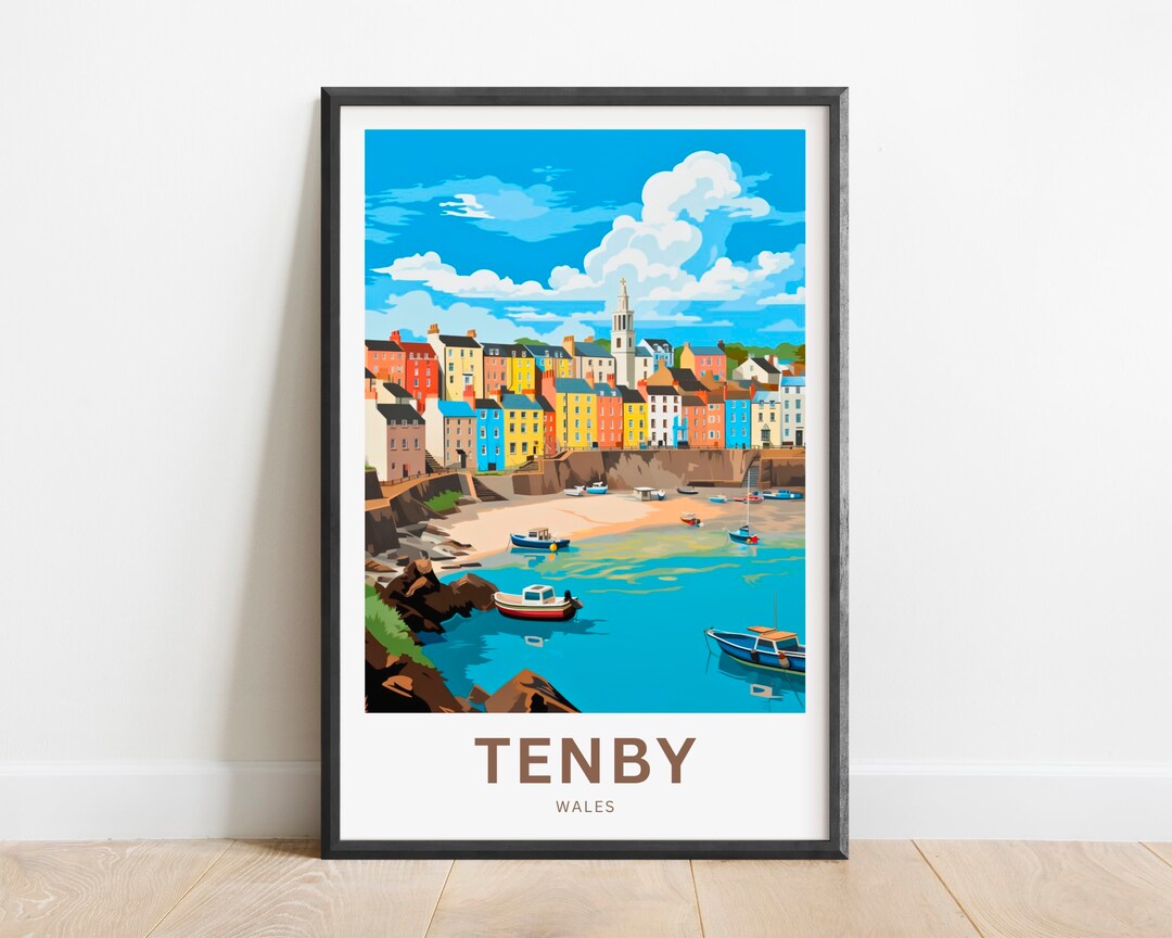 Tenby Travel Print - Tenby Poster, Wales Wall Art, Framed Present, Gift ...