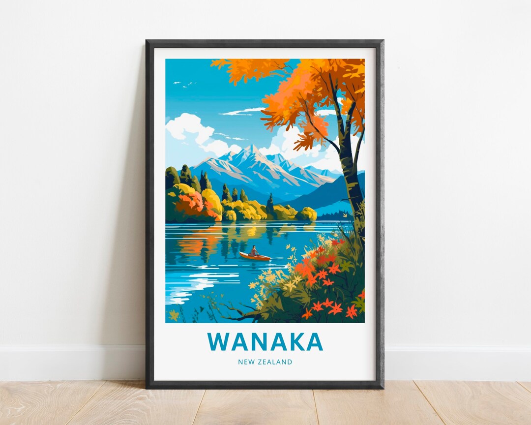 Wanaka Travel Print - Wanaka Poster, New Zealand Wall Art, Framed ...
