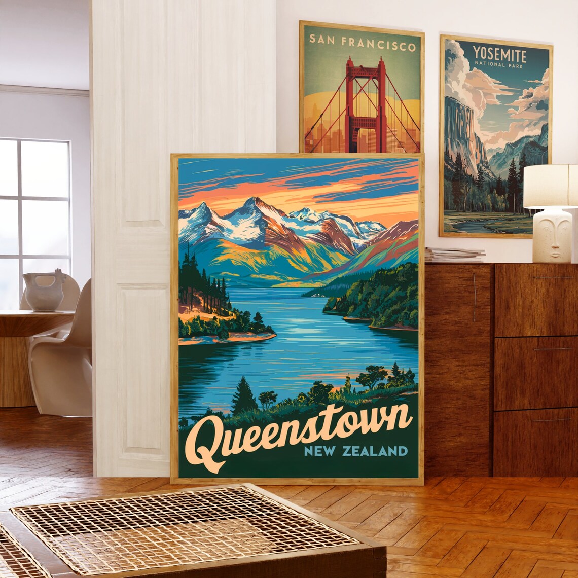 Queenstown Vintage Travel Poster - Queenstown Print, New Zealand ...