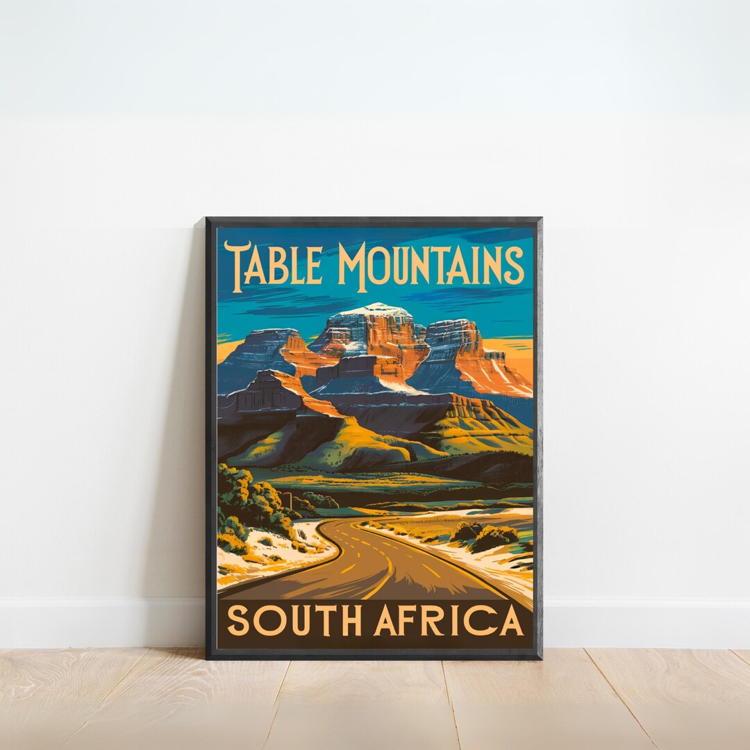 Table Mountain Vintage Travel Poster - Table Mountain Print, South ...