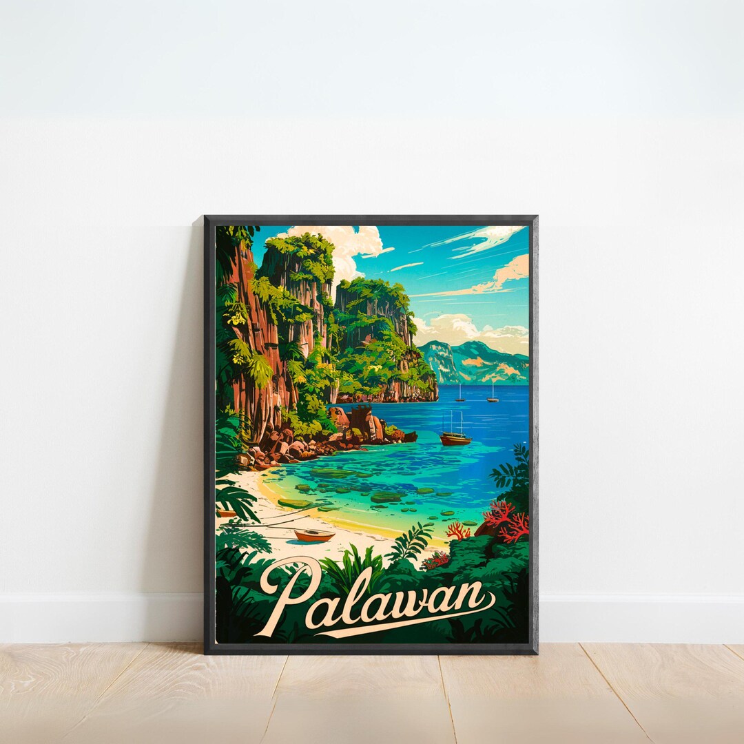 Palawan Vintage Travel Poster - Palawan Print, Philippines Wall Art ...