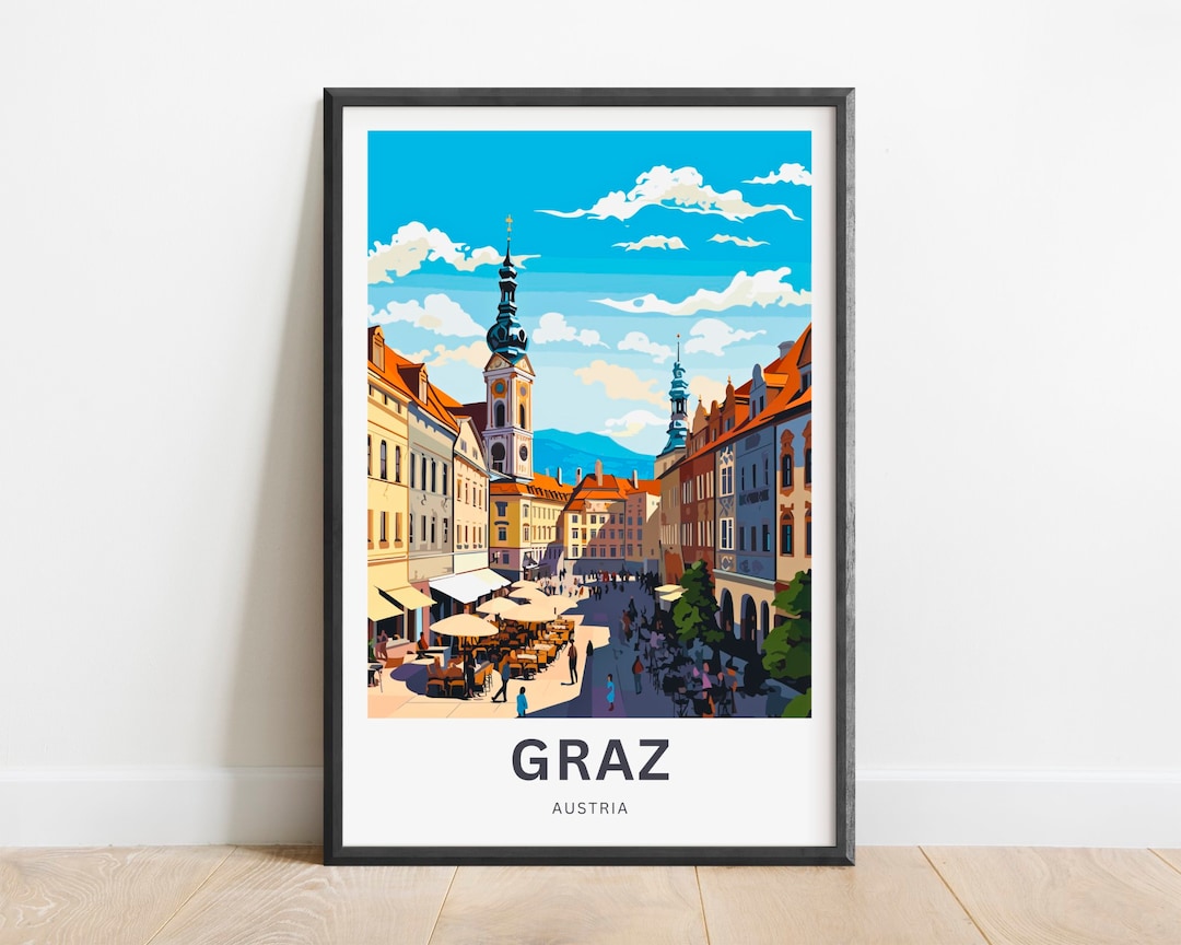 Graz Travel Print - Graz Poster, Austria Wall Art, Framed Present, Gift ...