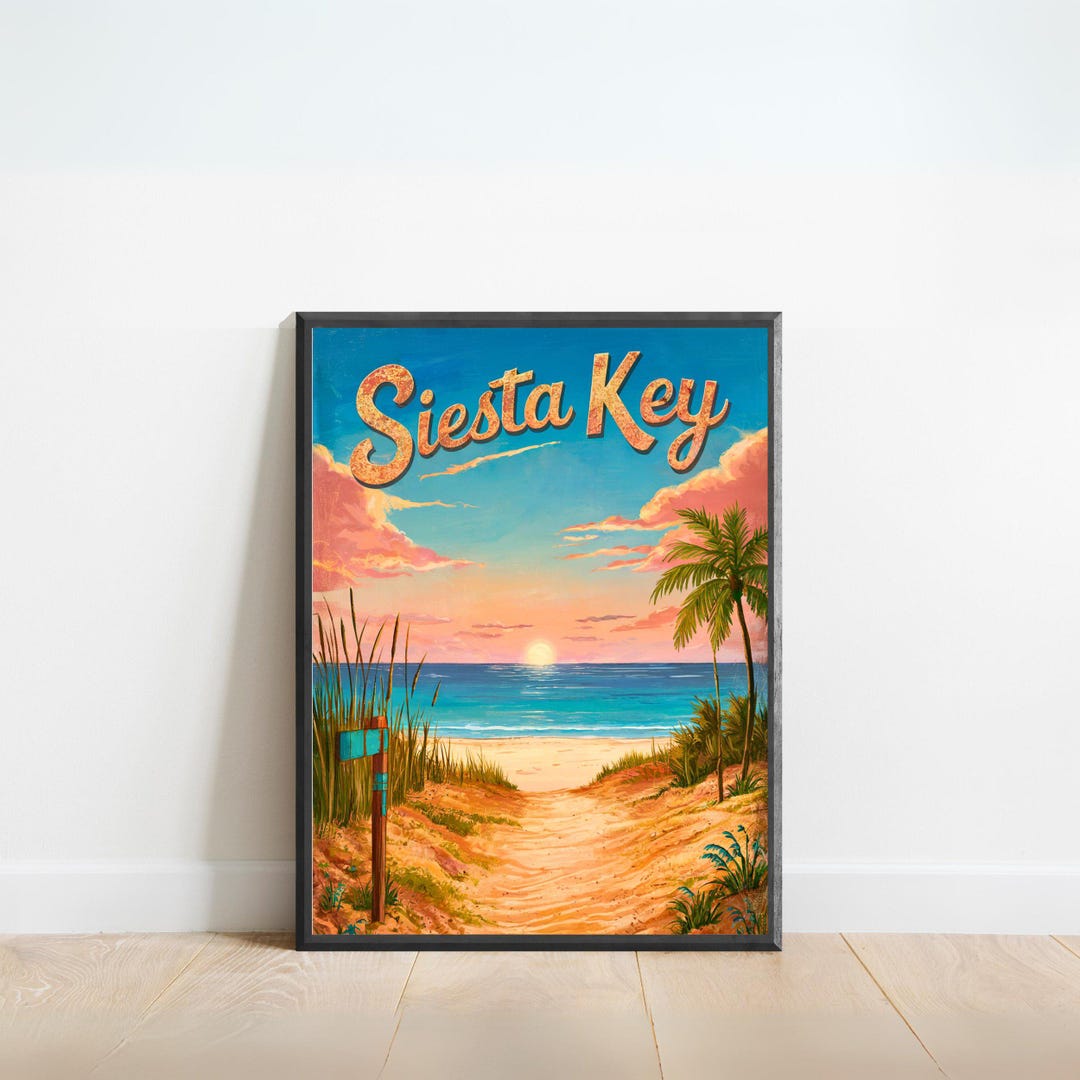 Siesta Key Vintage Travel Poster Siesta Key Print, Florida Wall Art ...