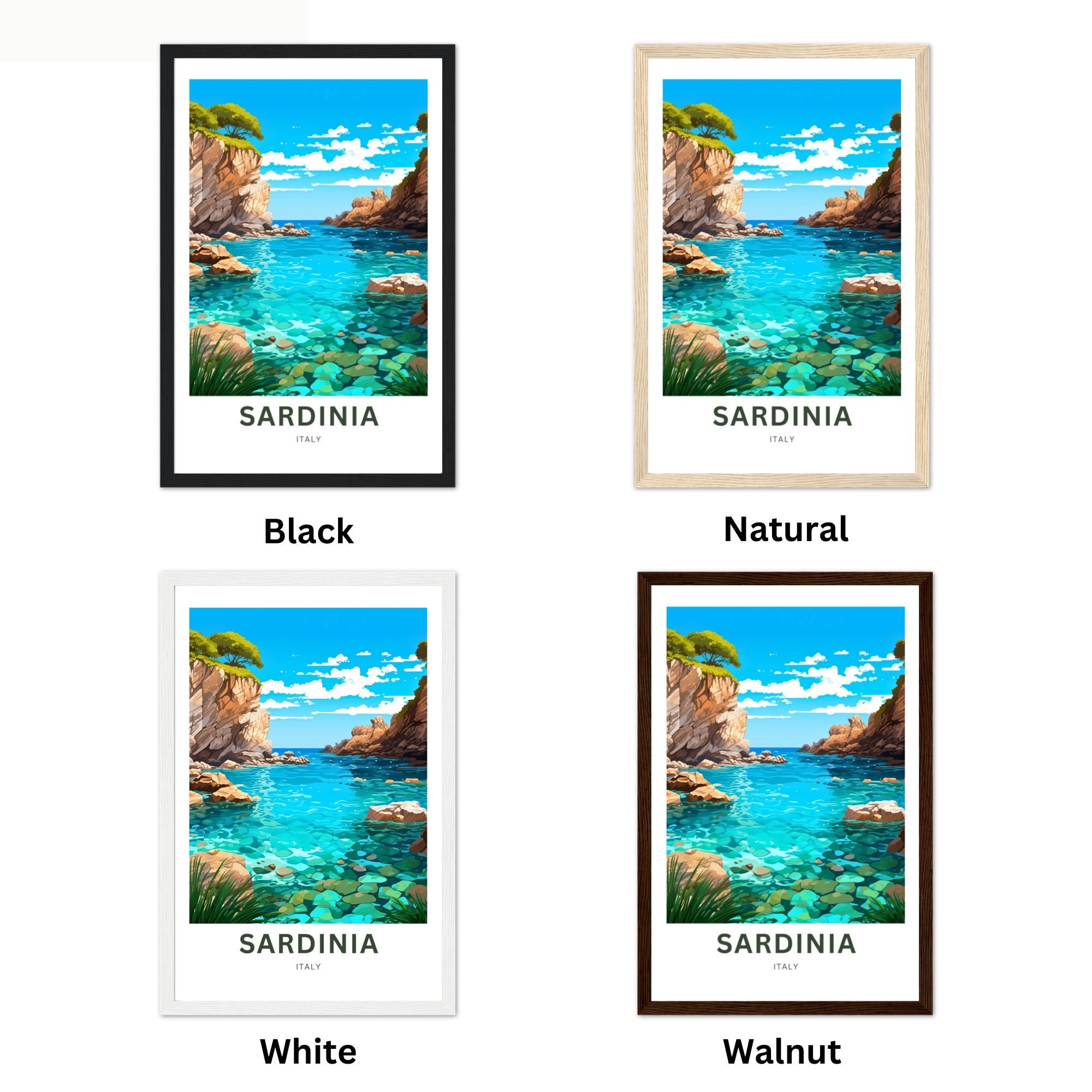 Sardinia Travel Print - Sardinia Poster, Italy Wall Art, Framed Present ...