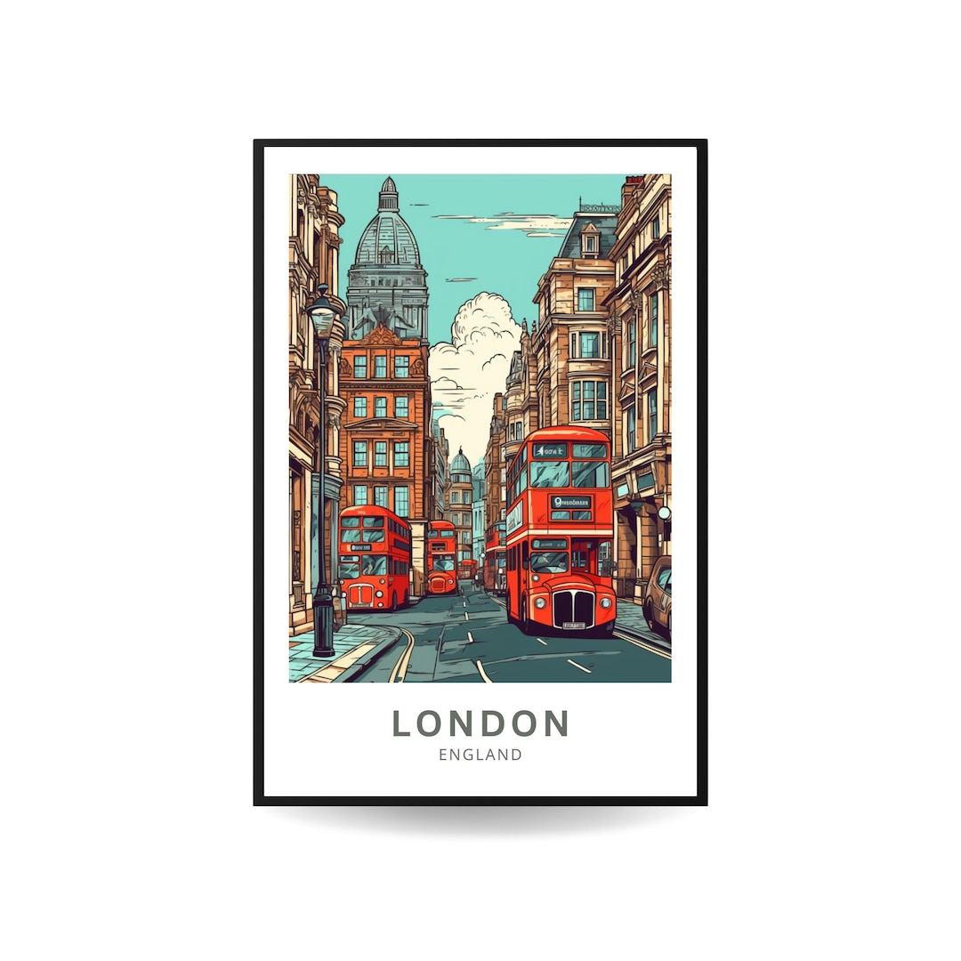 London City Print | Wall Art | Travel Poster | Red Bus | Busy Streets ...