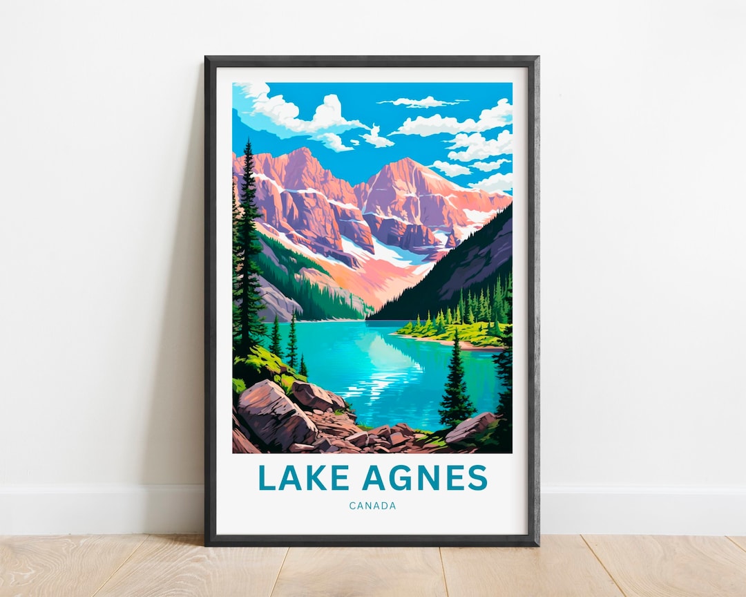Lake Agnes Travel Print - Lake Agnes Poster, Canada Wall Art, Framed ...