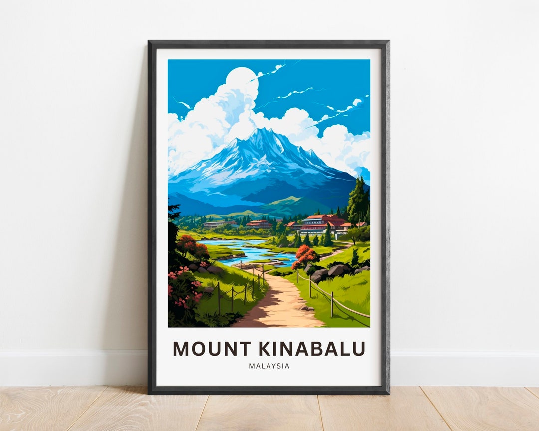 Mount Kinabalu Travel Print - Mount Kinabalu Poster, Malaysia Wall Art ...