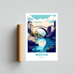 Mostar Travel Print - Mostar Poster, France Wall Art, Bosnia Present ...