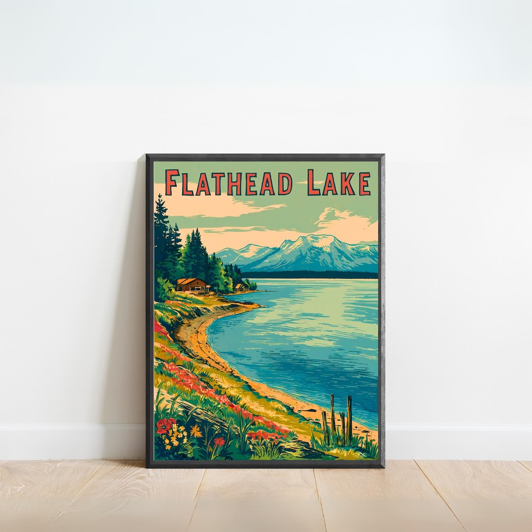 Flathead Lake Vintage Travel Poster - Flathead Lake Print, Montana Wall ...