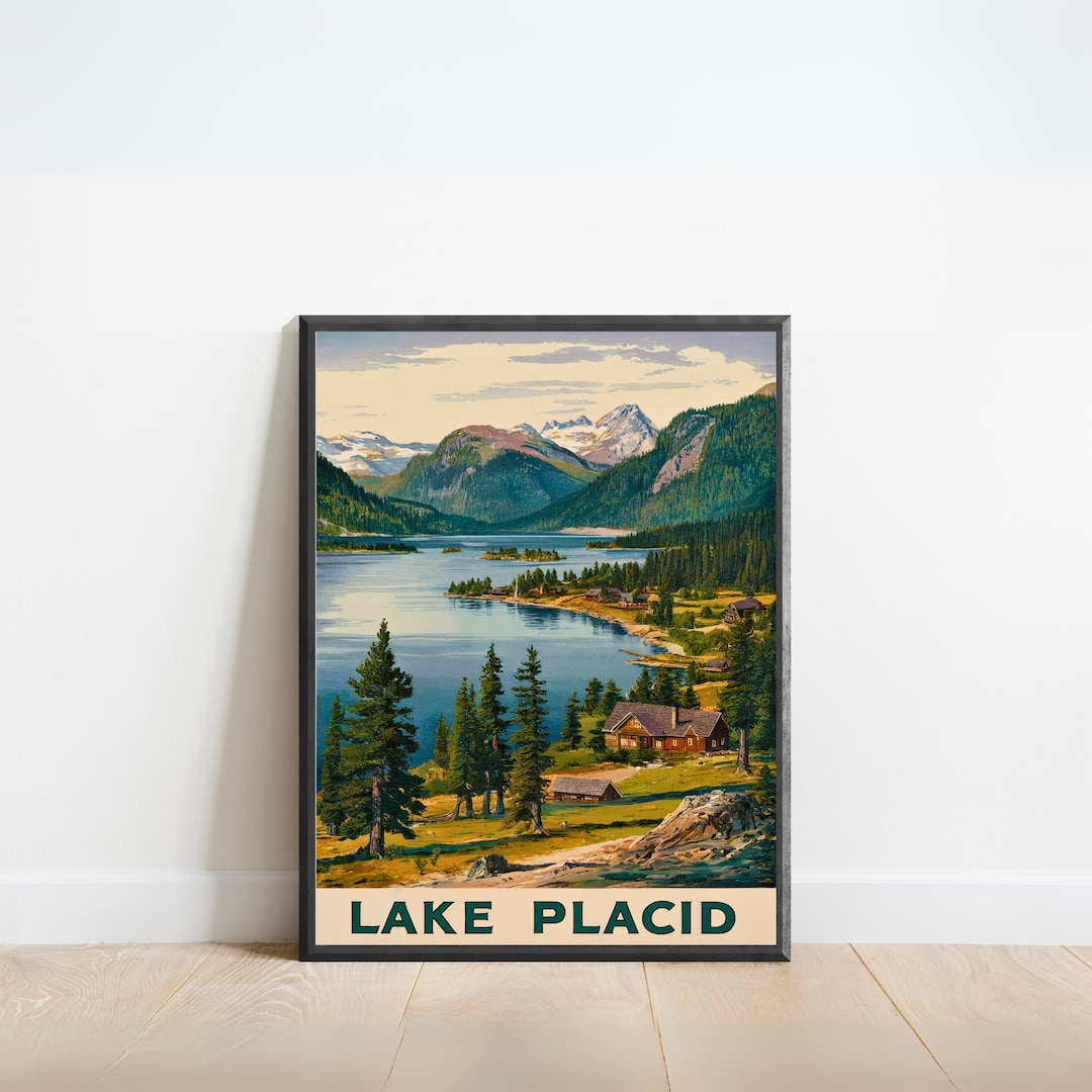 Lake Placid Vintage Travel Poster Lake Placid Print, Adirondack Wall ...
