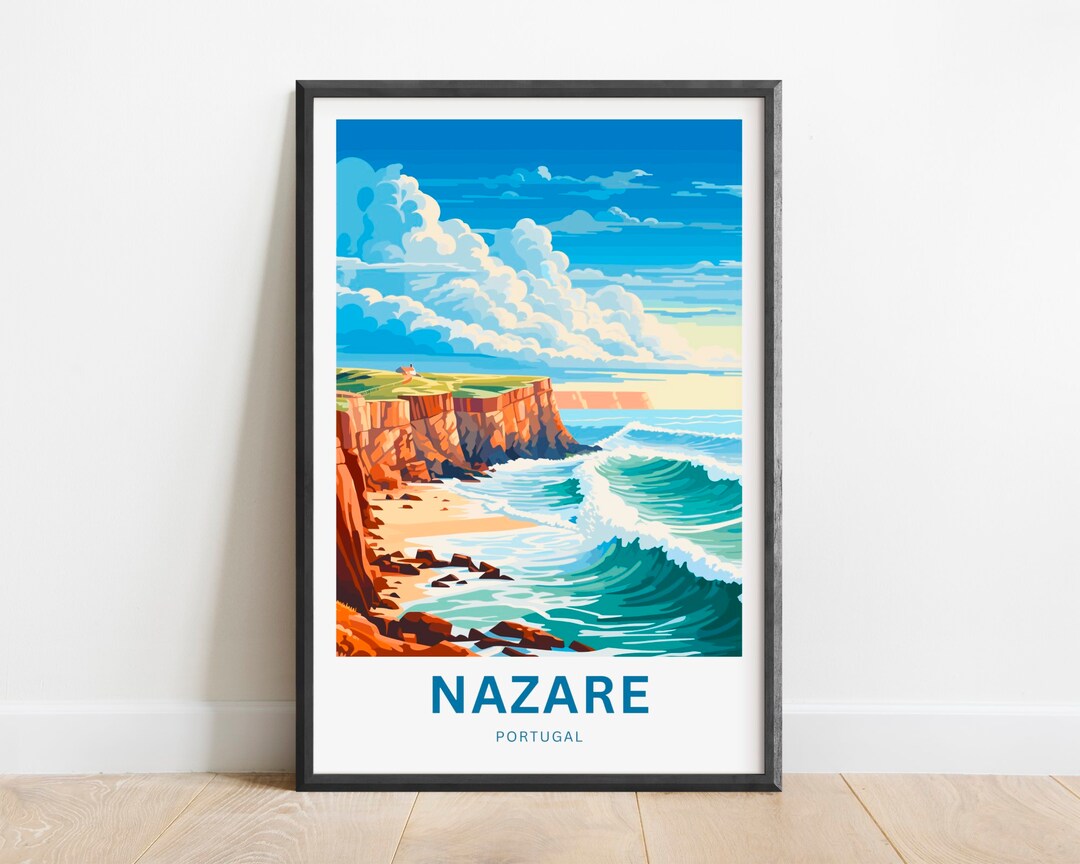 Nazare Travel Print - Nazare Poster, Portugal Wall Art, Framed Present ...
