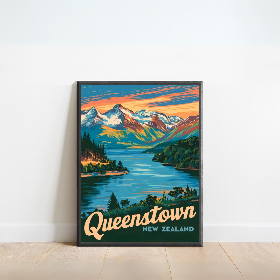Queenstown Vintage Travel Poster - Queenstown Print, New Zealand ...