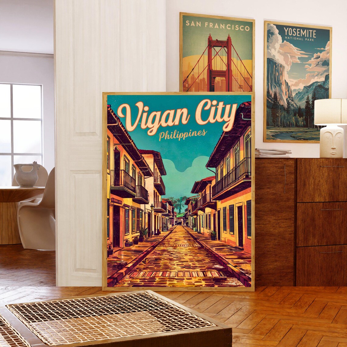 Vigan Vintage Travel Poster - Vigan Print, Philippines Wall Art, Framed ...