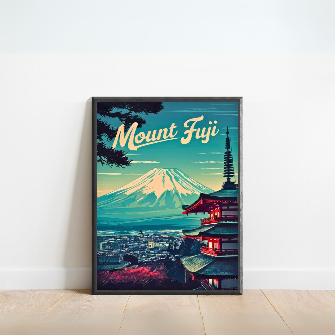 Mount Fuji Vintage Travel Poster - Mount Fuji Print, Japan Wall Art, Framed Present, Gift Japan ...