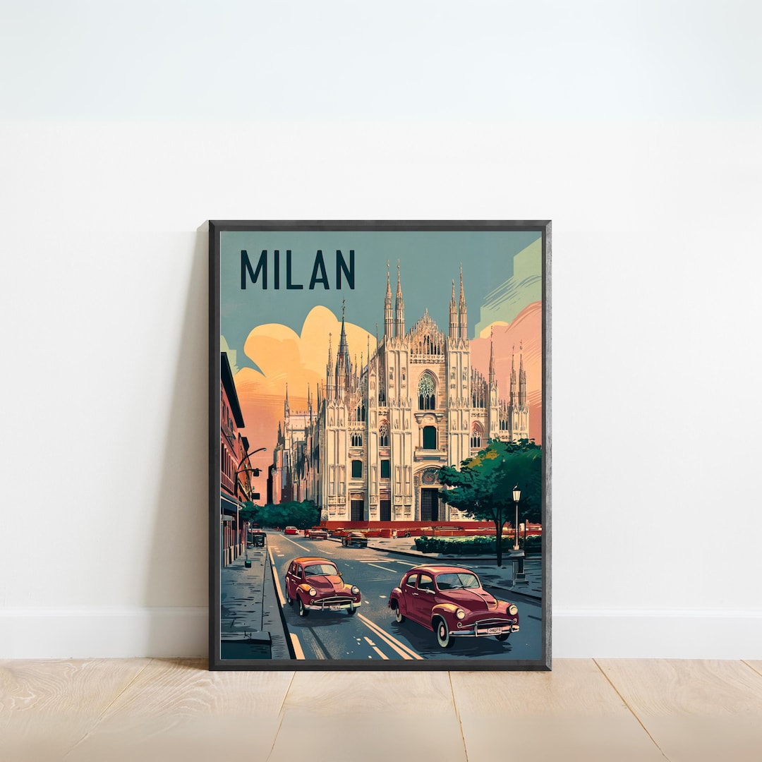 Milan Vintage Travel Poster - Milan Print, Italy Wall Art, Framed, Gift ...