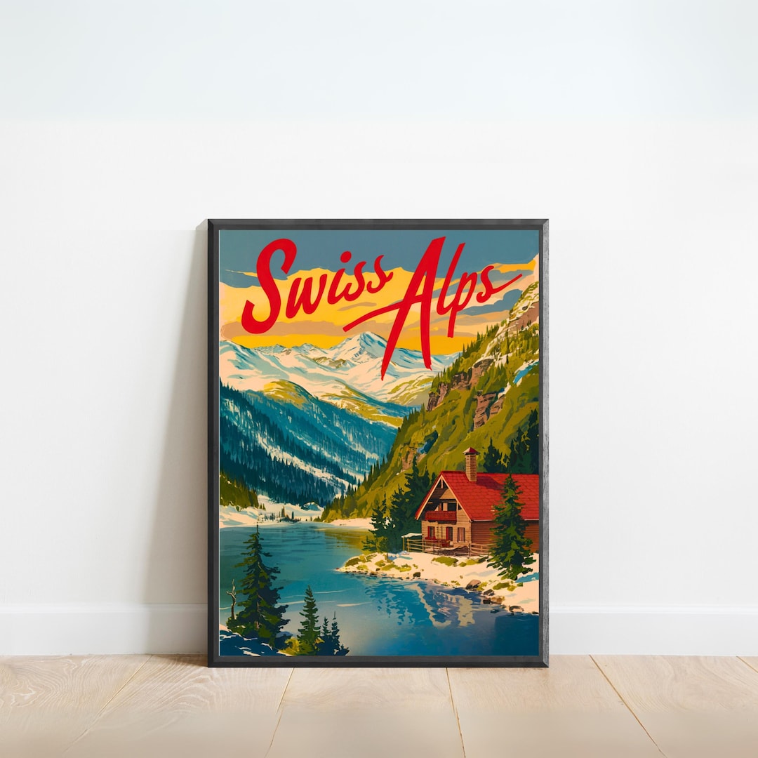 Swiss Alps Vintage Travel Poster - Swiss Alps Print, Switzerland ...