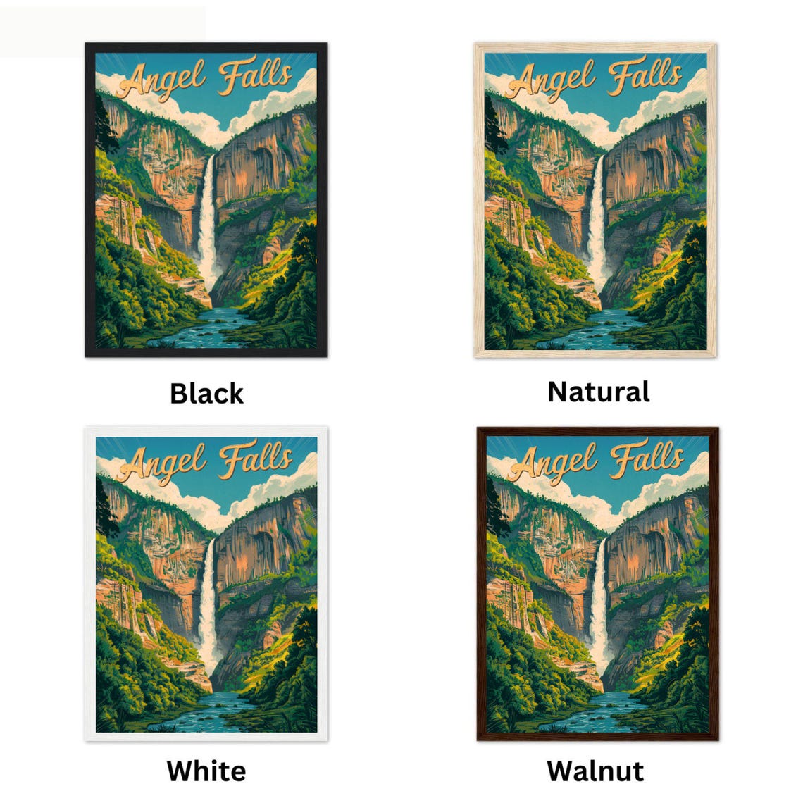 Angel Falls Vintage Travel Poster - Angel Falls Print, Venezuela Wall ...
