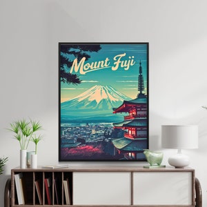 Mount Fuji Vintage Travel Poster - Mount Fuji Print, Japan Wall Art, Framed Present, Gift Japan ...