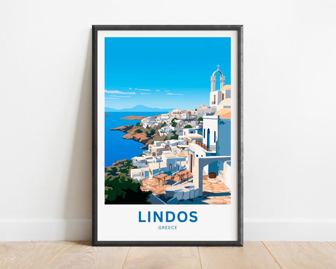 Lindos Travel Print - Lindos Poster, Greece Wall Art, Framed Present ...