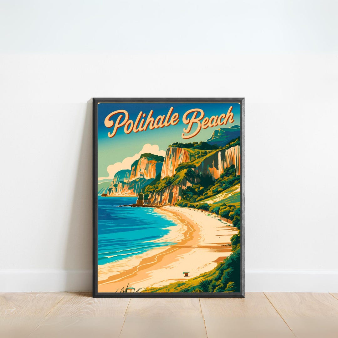 Polihale Beach Vintage Travel Poster - Polihale Beach Print, Hawaii ...