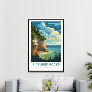 Pictured Rocks Travel Print - Pictured Rocks Poster, Michigan Wall Art ...