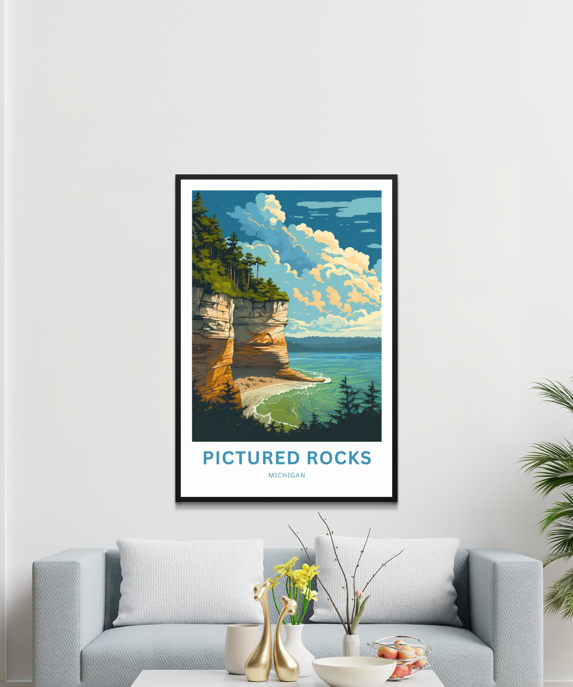 Pictured Rocks Travel Print Pictured Rocks Poster Michigan - Etsy