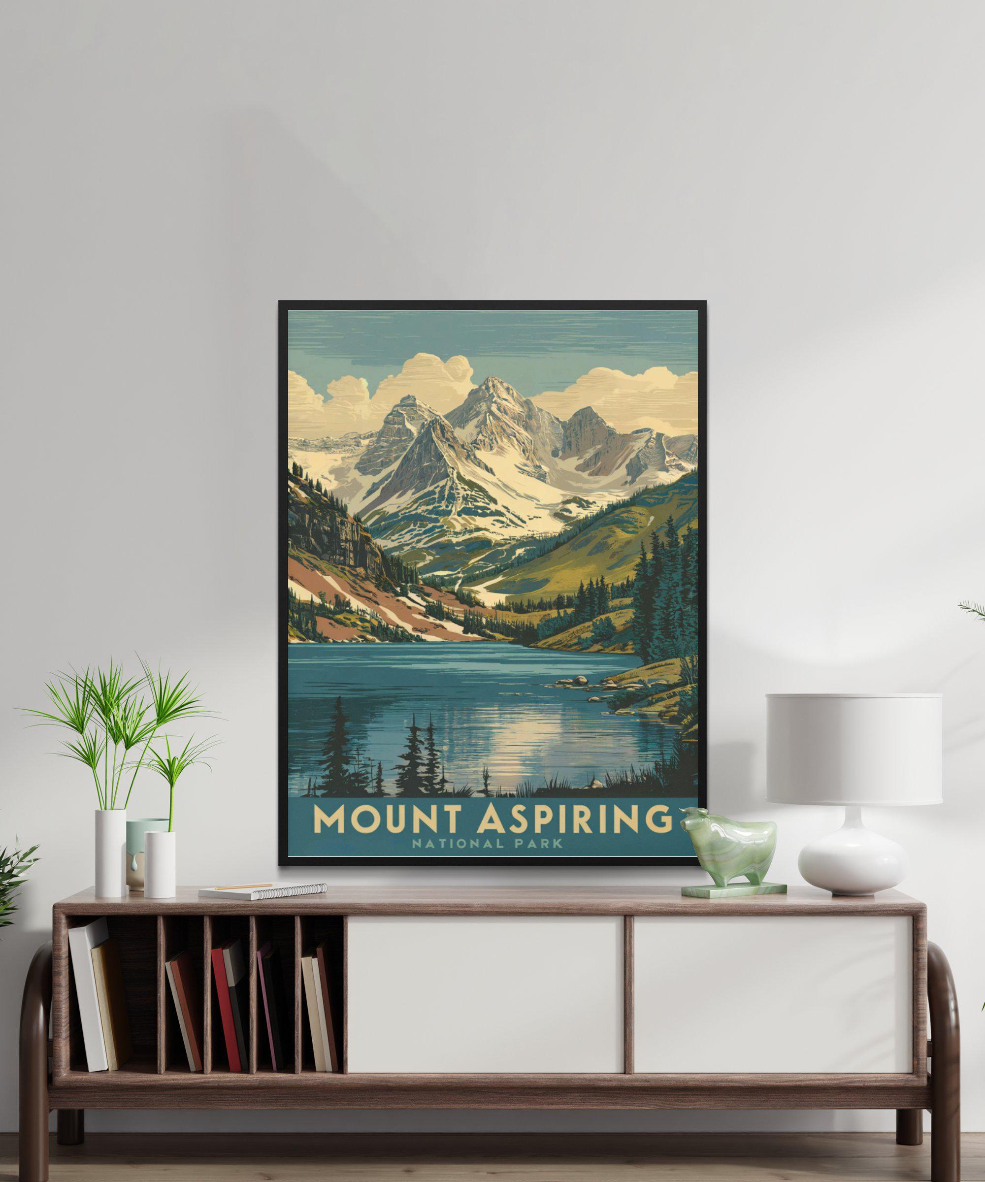Mount Aspiring National Park Vintage Travel Poster - Mount Aspiring ...